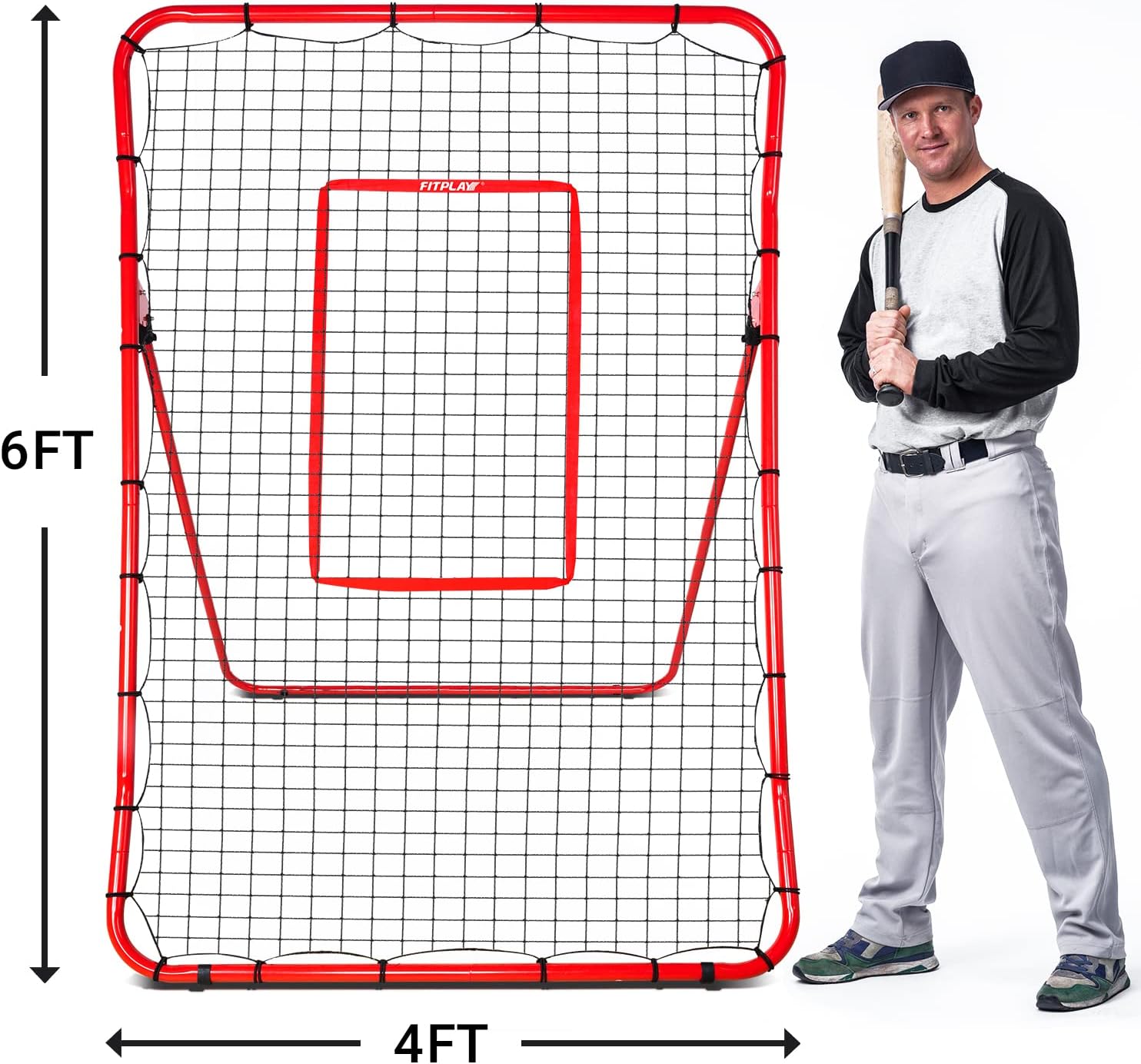 FITPLAY 6x4Ft Baseball/Softball Pitching Return Net with Strike Zone ...